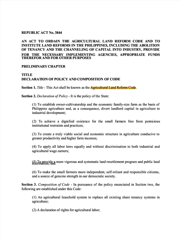 Ra 3844 Agrarian Law | PDF | Lease | Leasehold Estate