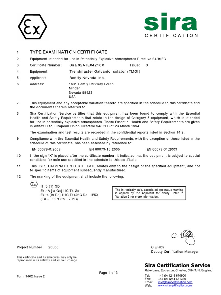 Sira 02ATEX4216X Iss3 Protected | PDF | Electrical Engineering ...