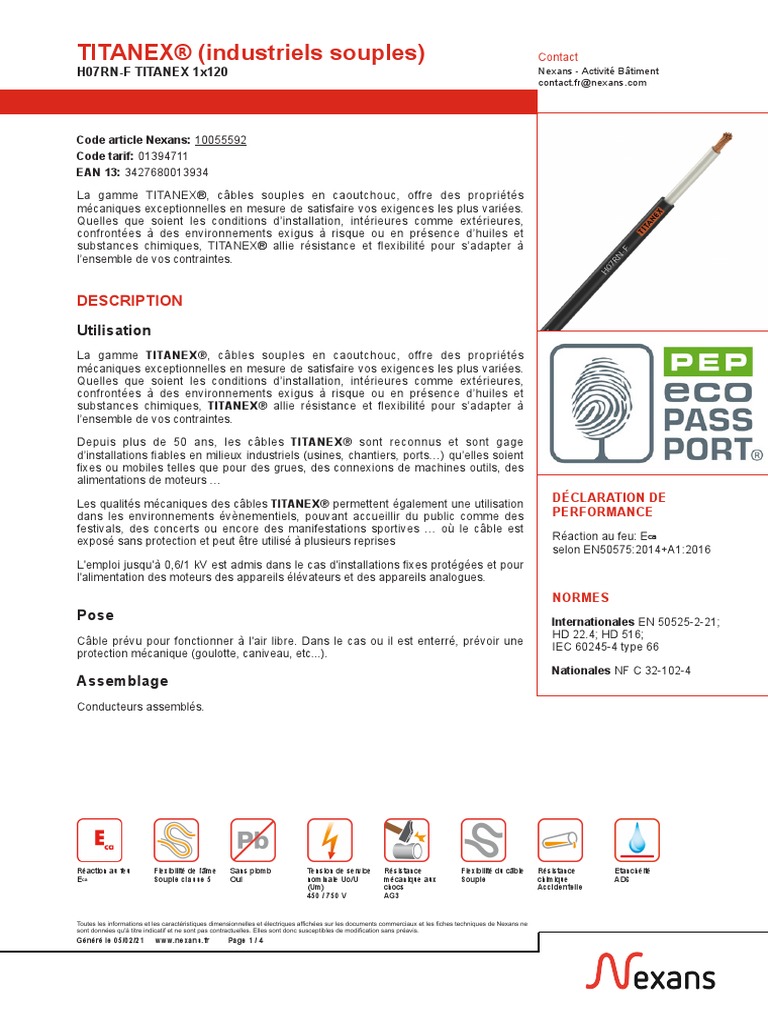 H07RN F TITANEX 1x120 | PDF | Électrotechnique | Électricité