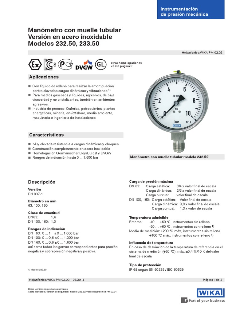 Manometros WIKA | PDF | Acero | Química
