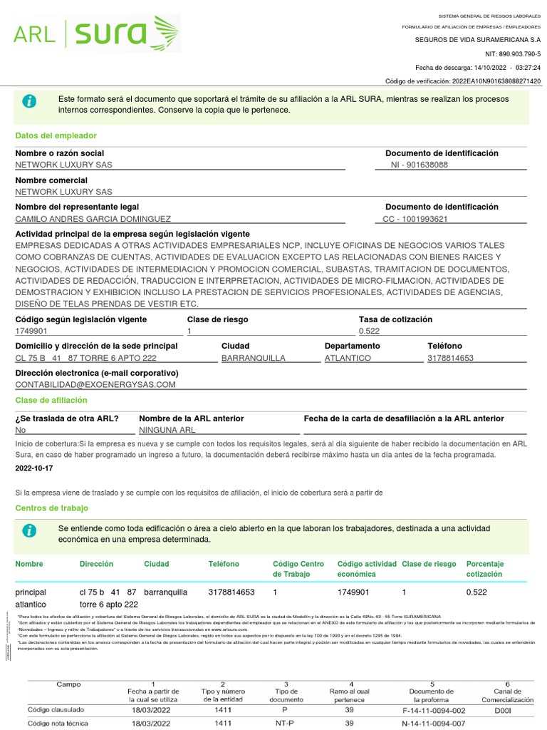 Formulario Afiliacion Arl Sura | PDF | Derecho laboral