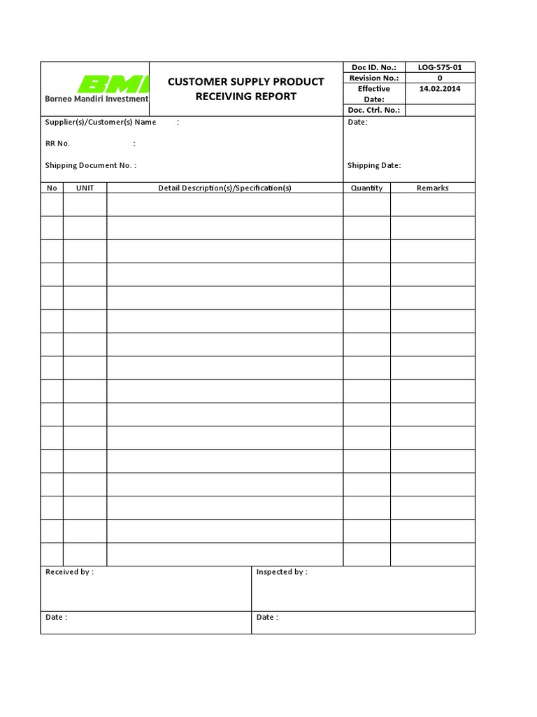 Customer Supply Product Receiving Report | PDF | Finance & Money Management