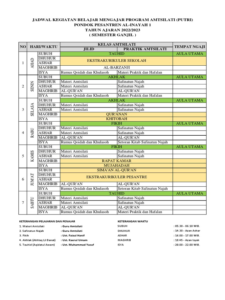 Jadwal Amtsilati 1 | PDF