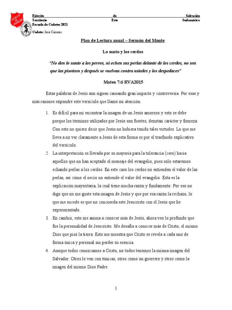 Sermón Del Monte - 7.6 | PDF | Jesús | Evangelio de Mateo