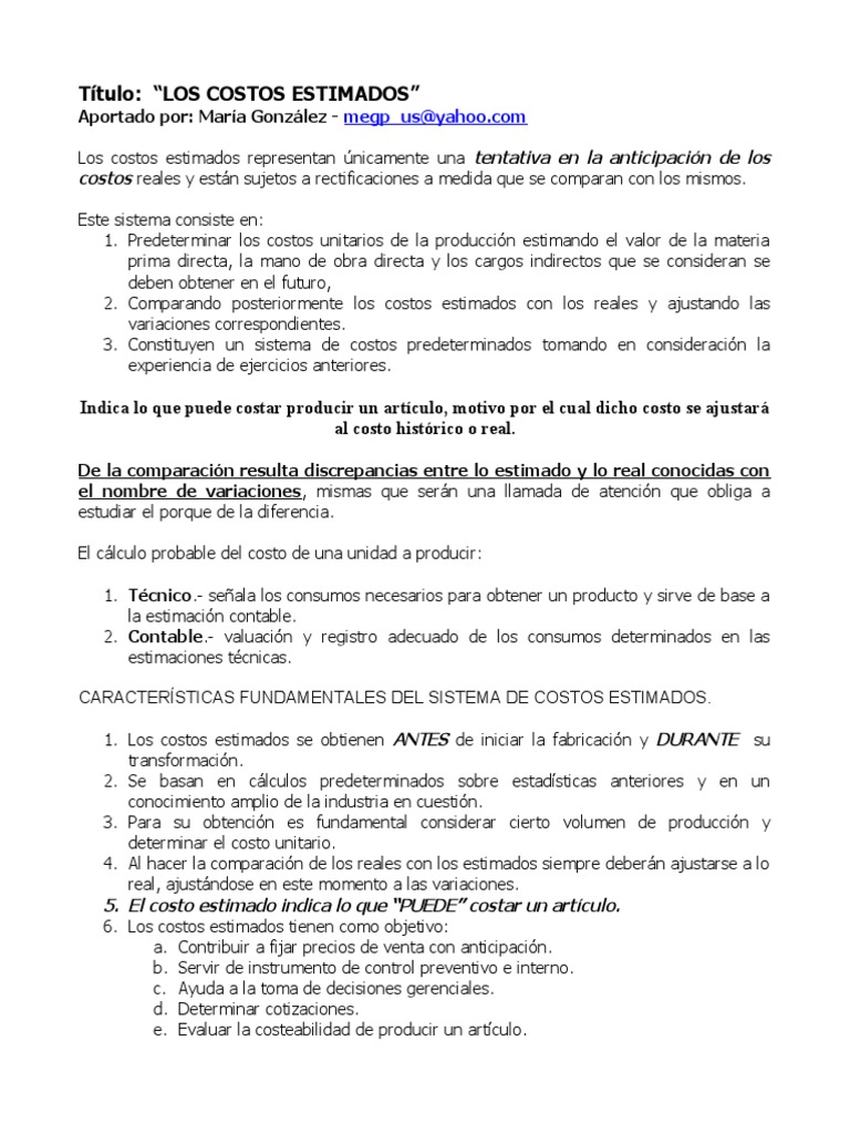 Los Costos Estimados | PDF | Costo | Salario