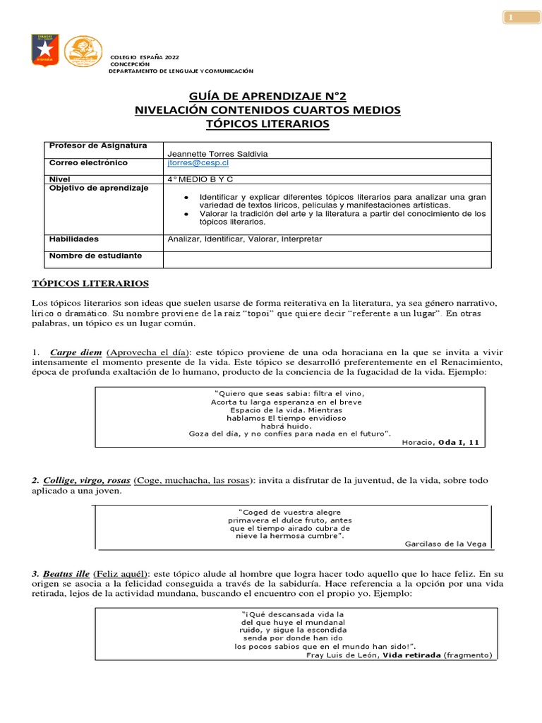 Guía 2 Cuartos Medios Unidad 0 Nivelación | PDF | Amor