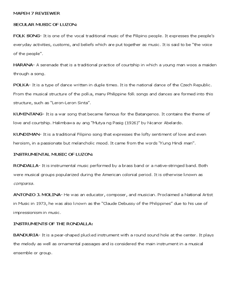 Mapeh 7 1st Quarter Reviewer | PDF