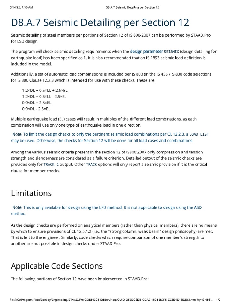 D8.a.7 Seismic Detailing Per Section 12 | PDF