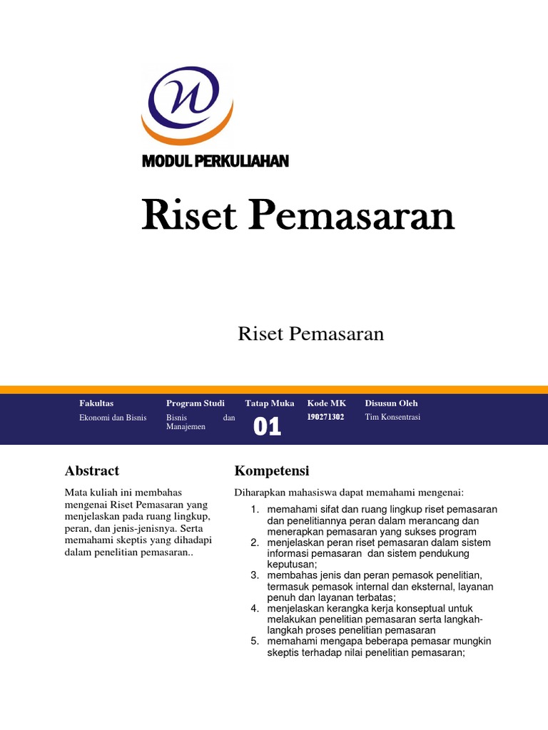 Modul 1 Riset Pemasaran | PDF | Pengelolaan Keuangan & Uang