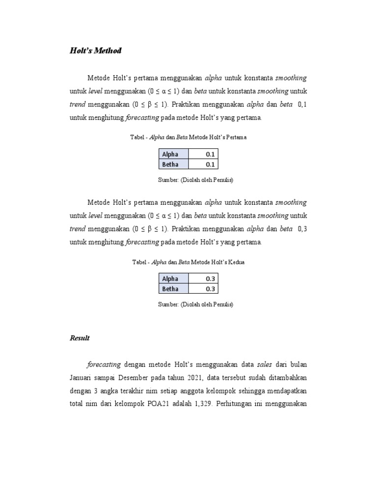 Holt's Method Bagas | PDF