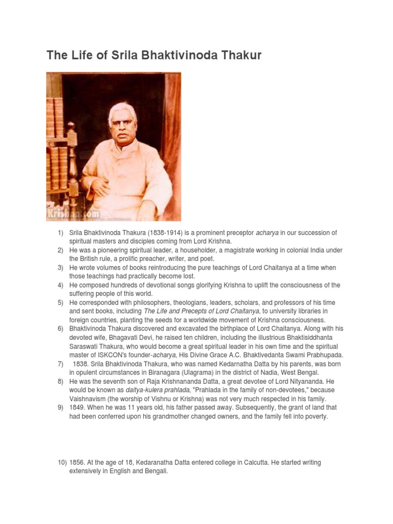 25 Facts of The Life of Srila Bhaktivinoda Thakur | PDF