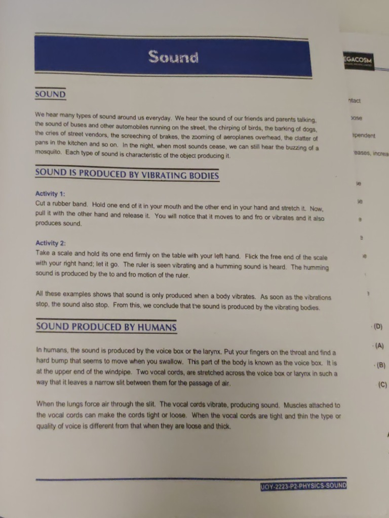 Fiitjee Grade 8 - Phase 2 - Chaper 1 - Sound | PDF