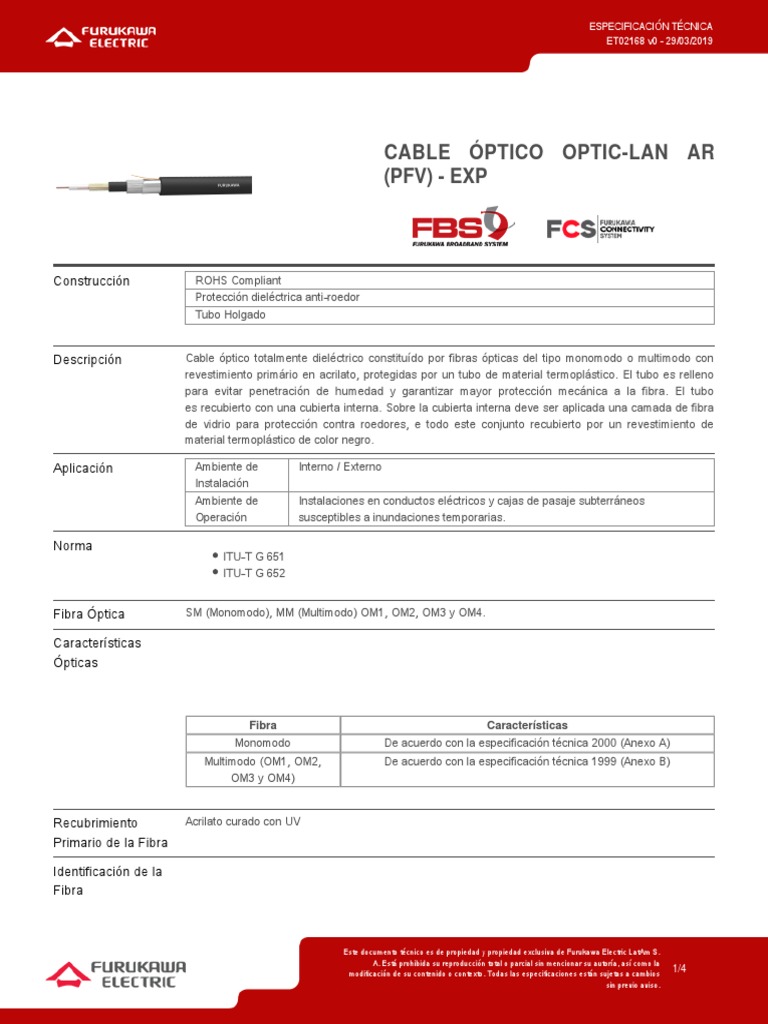 Cable Optico Optic Lan Ar PFV - Exp | PDF