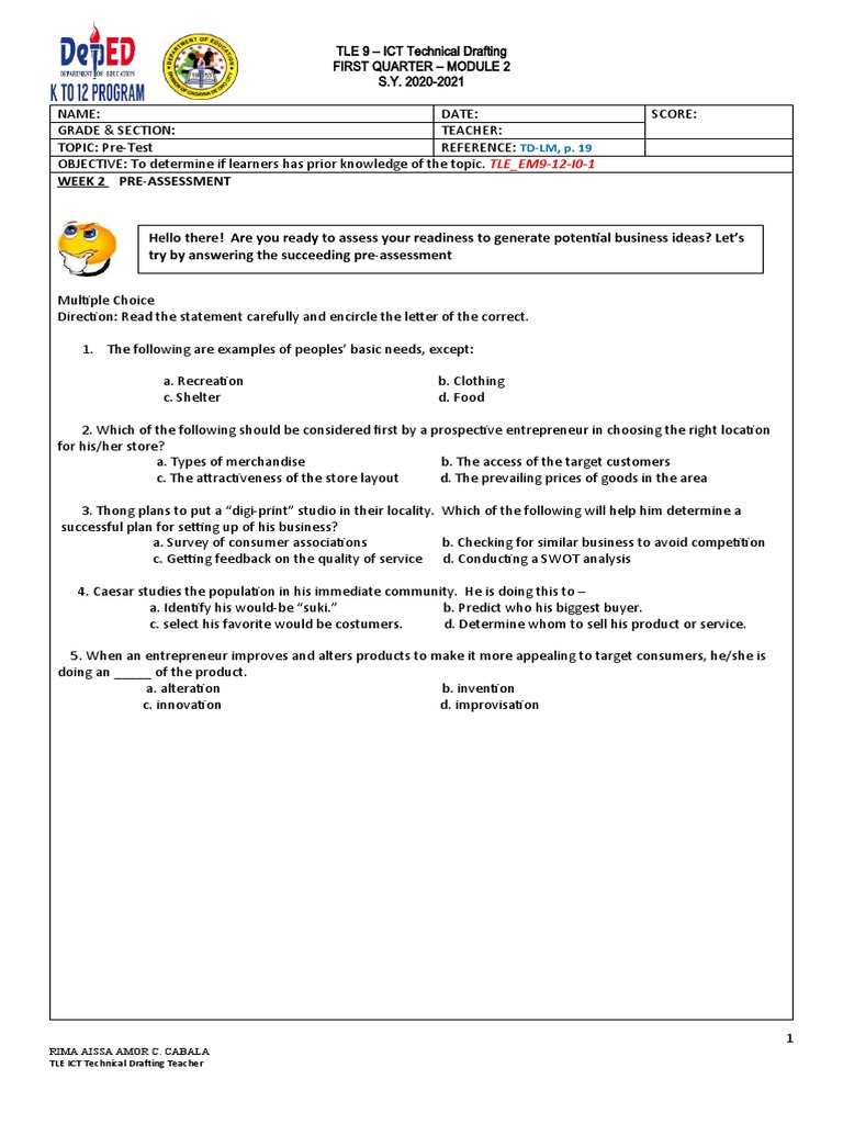 TLE 9 TD Module 2 Learning Activity Sheets 1st Quarter | PDF