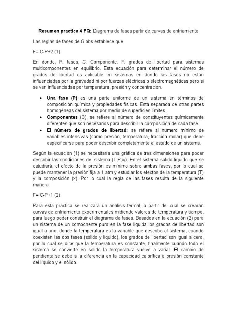 Resumen Practica 4 FQ Equilibrio Binario Naftaleno-Bifenilo | PDF | Fase (materia) | Equilibrio ...