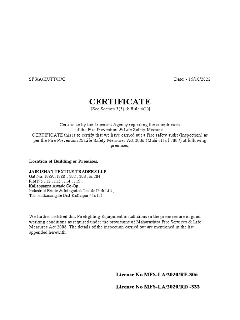 Certificate - Jaikishan Textile Traders LLP | PDF