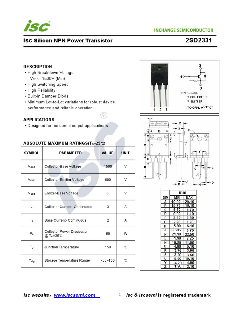 2SD2331 NPN Power Transistor Specs | PDF