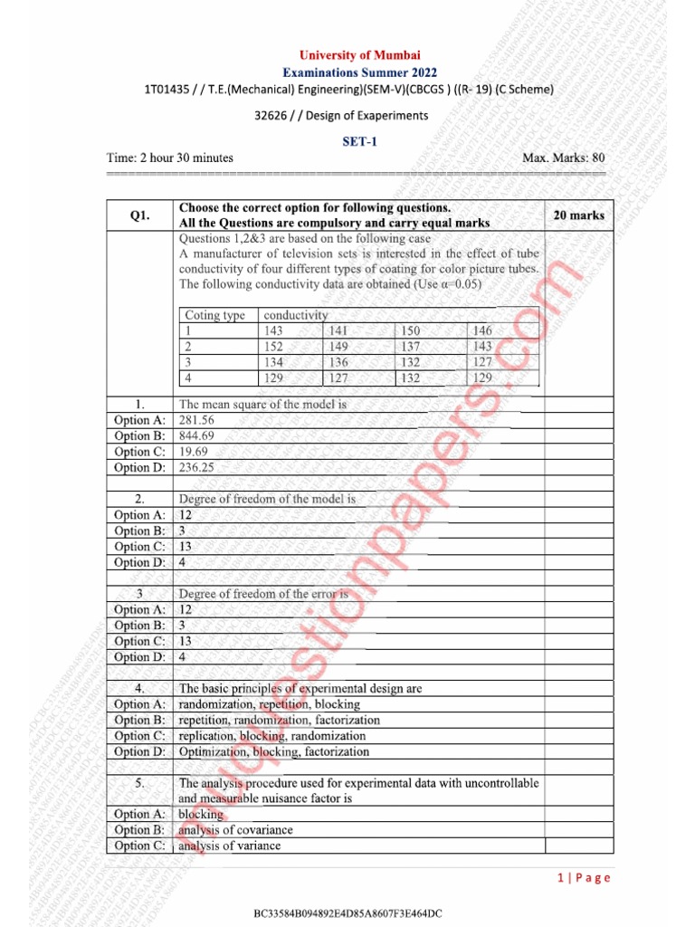 Be Mechanical Engineering Semester 5 2022 May Design of Experimentsrev ... Be Mechanical Engineering Semester 5 2022 May Design of Experimentsrev ...