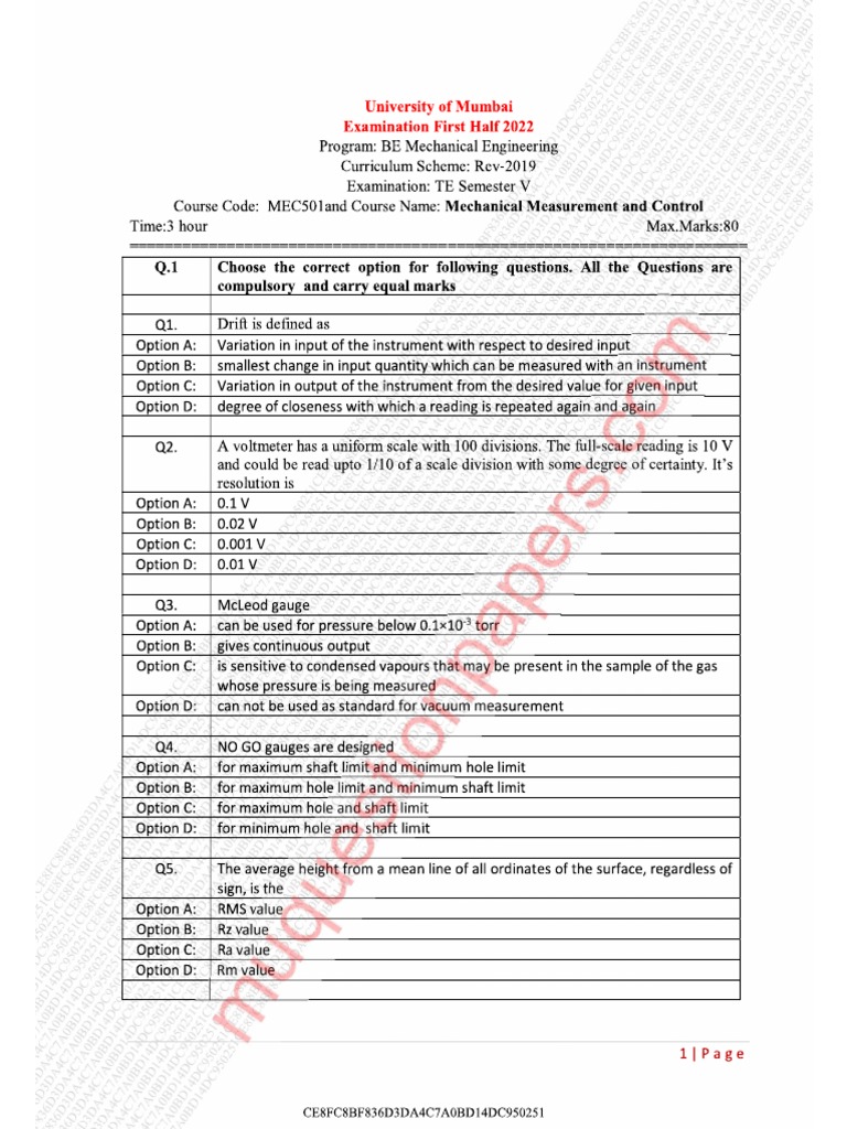 Be Mechanical Engineering Semester 5 2022 May Mechanical Measurements ... Be Mechanical Engineering Semester 5 2022 May Mechanical Measurements ...