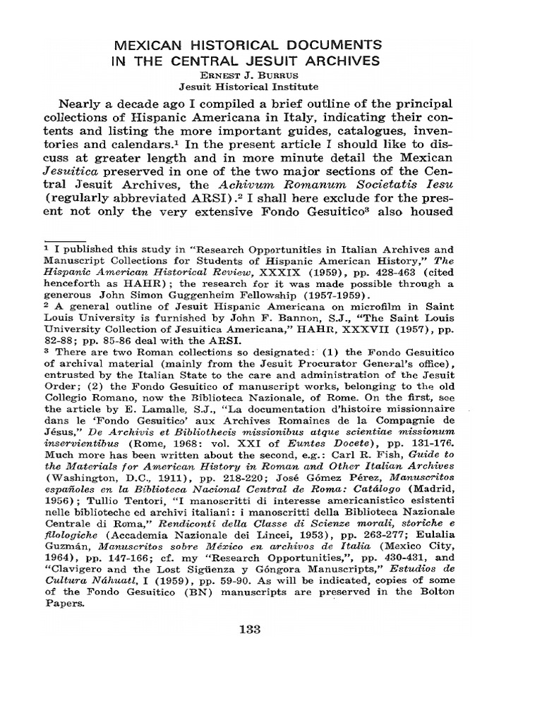Ernest J. Burrus, 'Mexican Historical Documents in The Central Jesuit ...