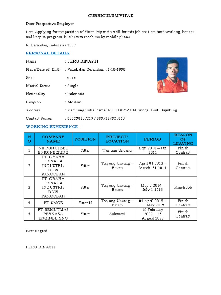 Surat Lamaran Dan CV Kerja | PDF