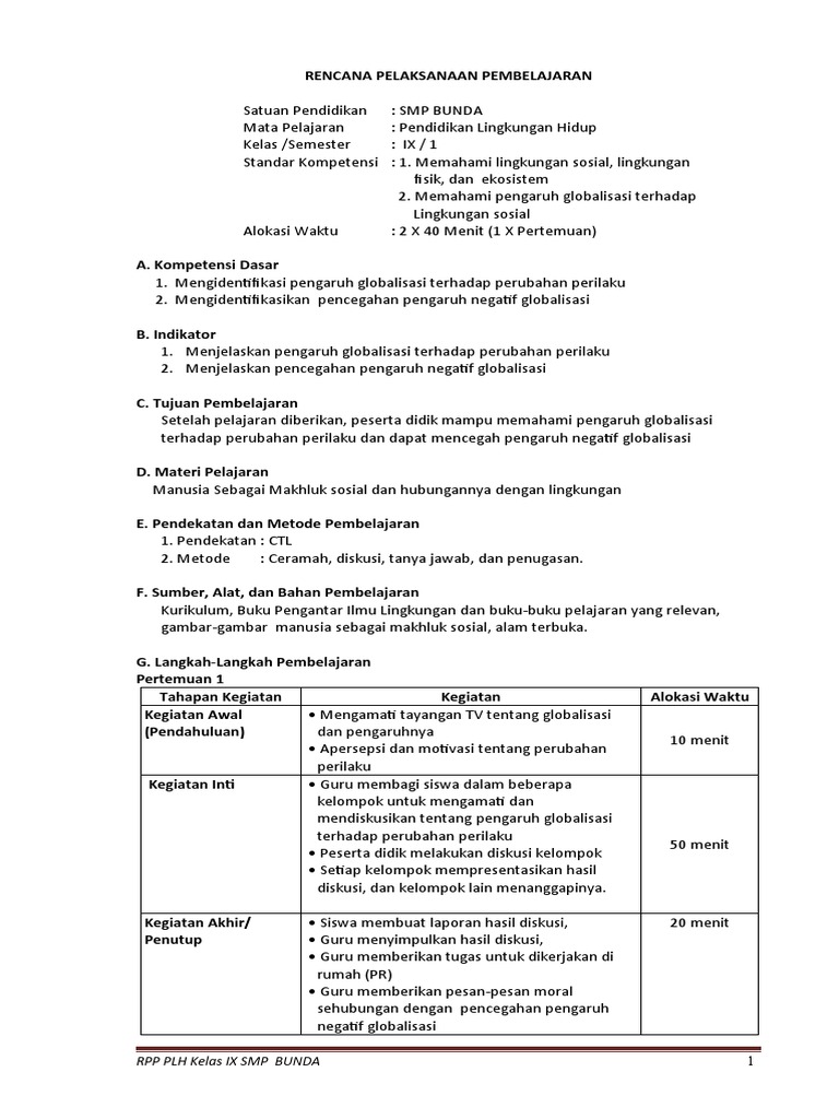 RPP PLH Kls 9, Revisi | PDF