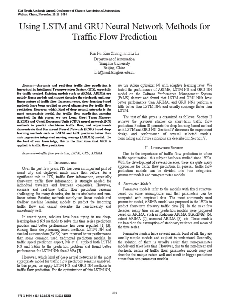 Using LSTM and GRU Neural Network Methods For Traffic Flow Prediction | PDF