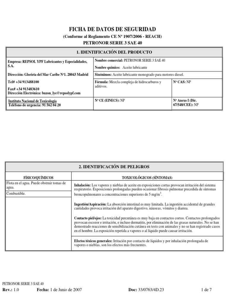 Aceite RESOL MSDS | PDF