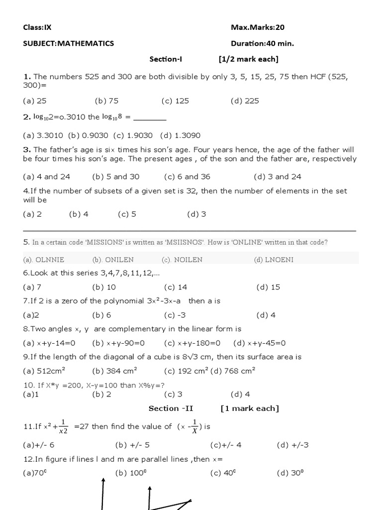 Class 9 Math Proficiency Test | PDF | Sphere | Geometry