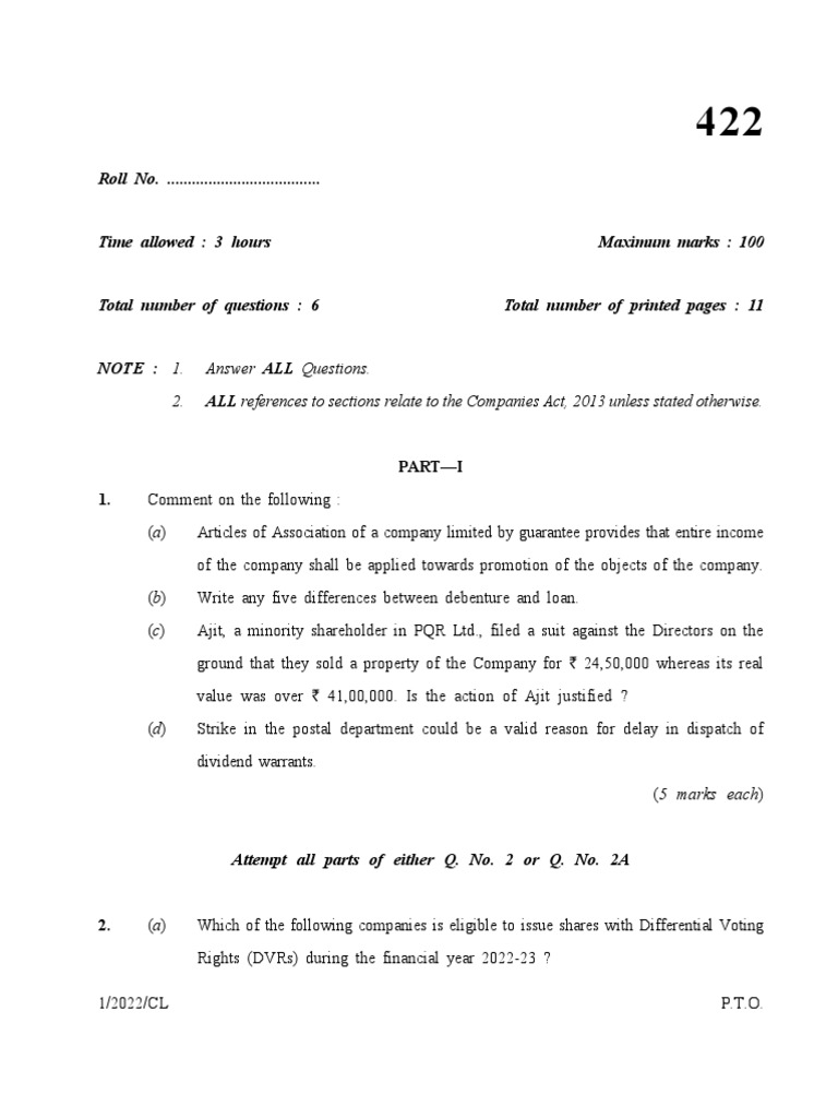 Analysis of a Company Law Exam Syllabus | PDF