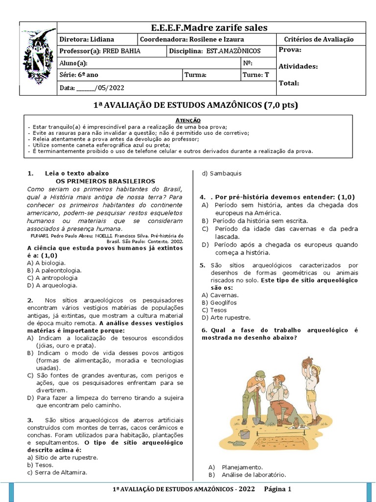 1 Aval EA Arqueologia 6ano 2022 | PDF | Arqueologia | Arte Rupestre