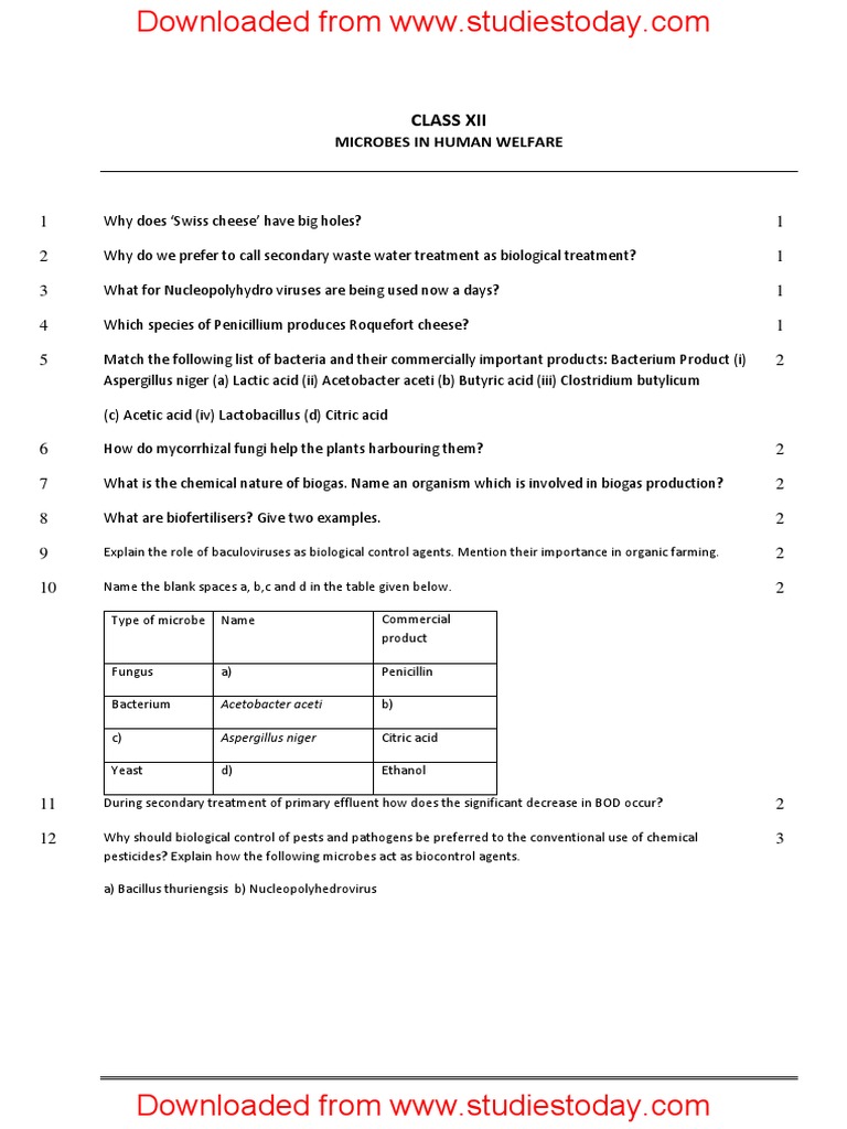 CBSE Class 12 Biology Microbes in Human Welfare | PDF