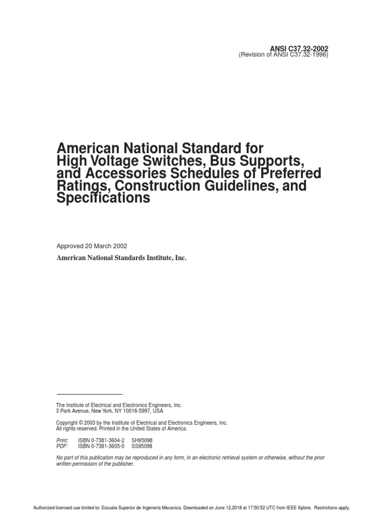 ANSI C37.32-2002 American National Standard For High Voltage Switches, Bus Supports, and ...