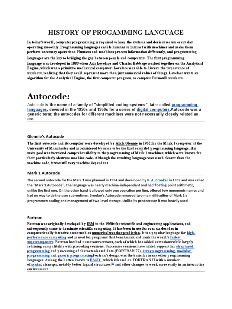 History Of Progamming Language Pdf C Subroutine