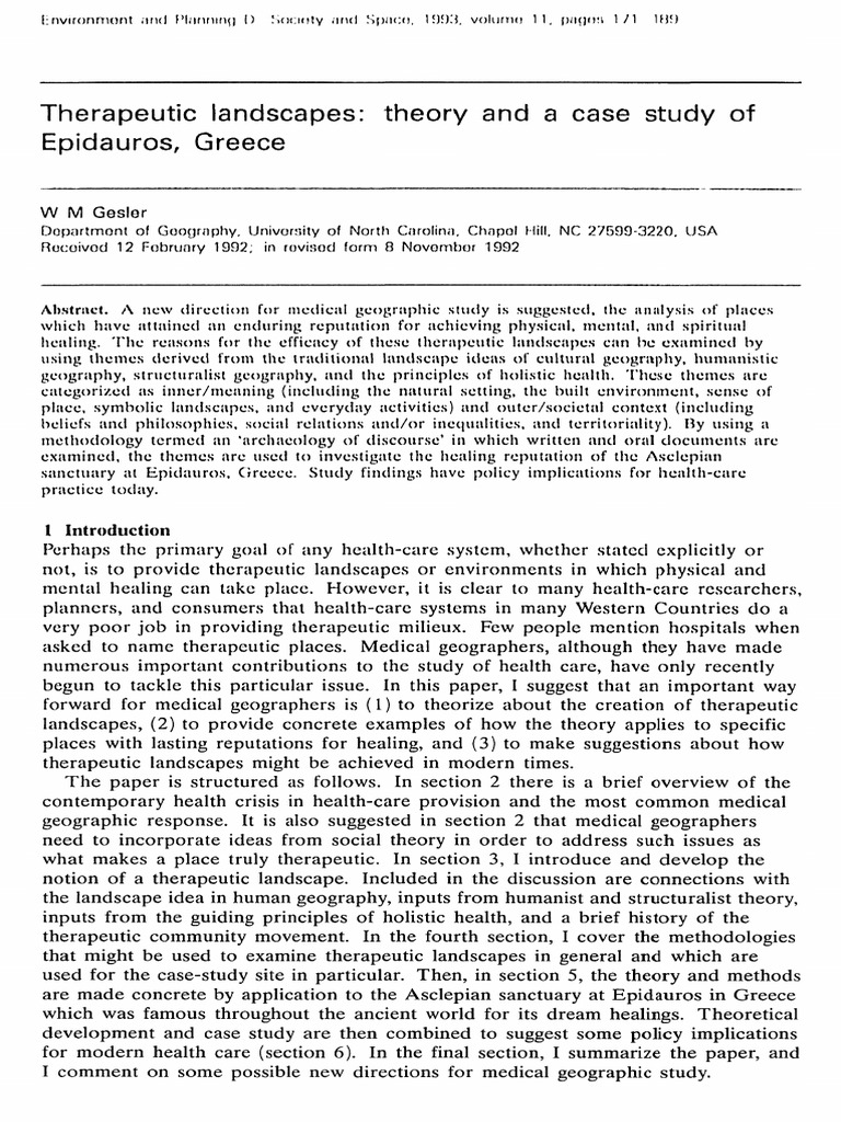 Gesler, W.M. Therapeutic Landscapes | PDF | Apollo | Health Care