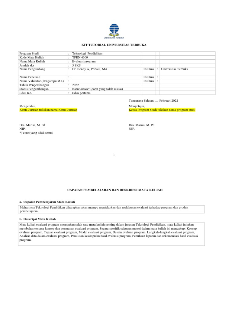 Peta Kompetensi Tpen 4309 - 2022 | PDF