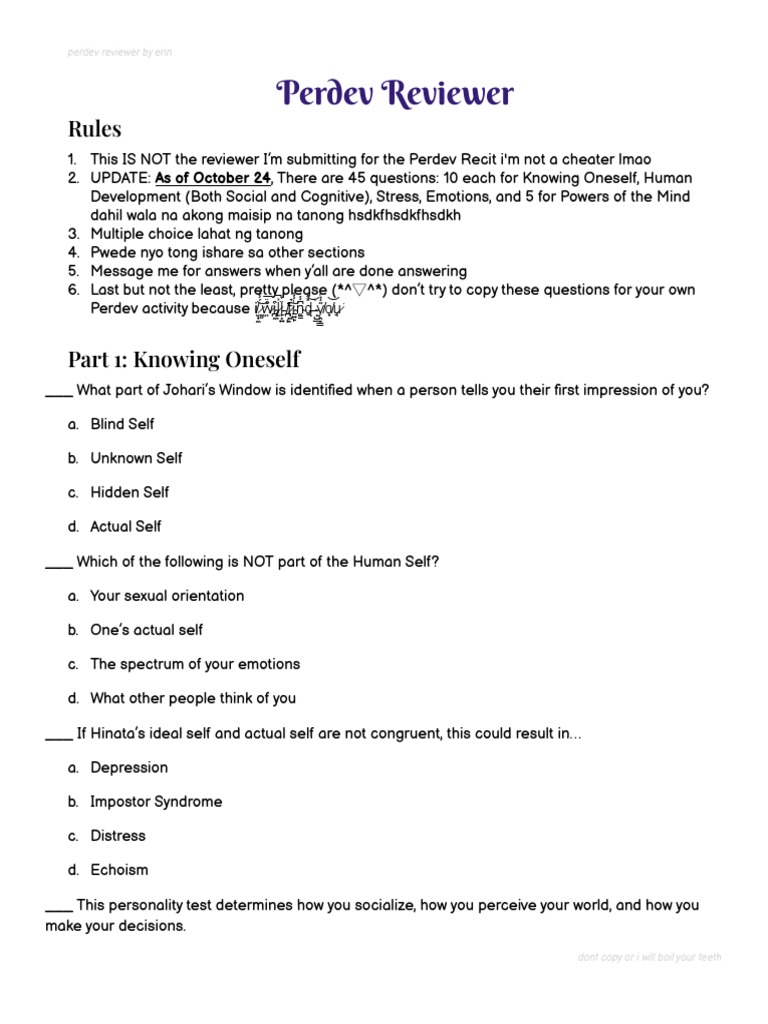 Perdev Reviewer | PDF | Stress (Biology) | Emotions