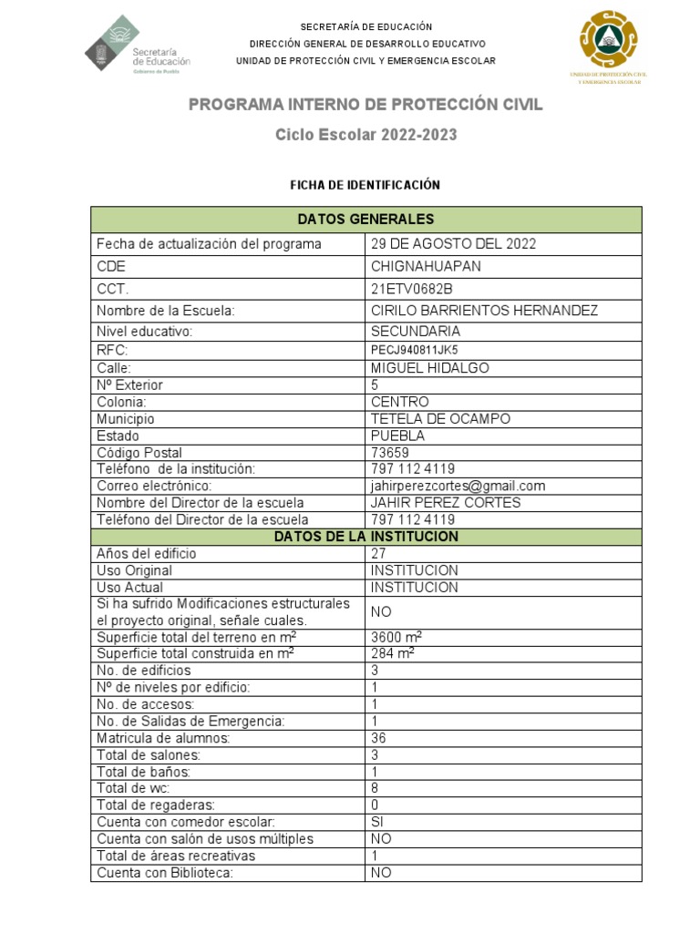 Programa Interno de Protección Civil | PDF | Defensa Civil | Primeros auxilios