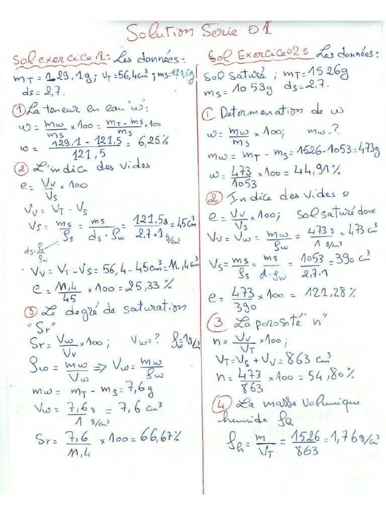 Solution-TD1 Mécanique Des Sols 1 | PDF Solution-TD1 Mécanique Des Sols 1 | PDF