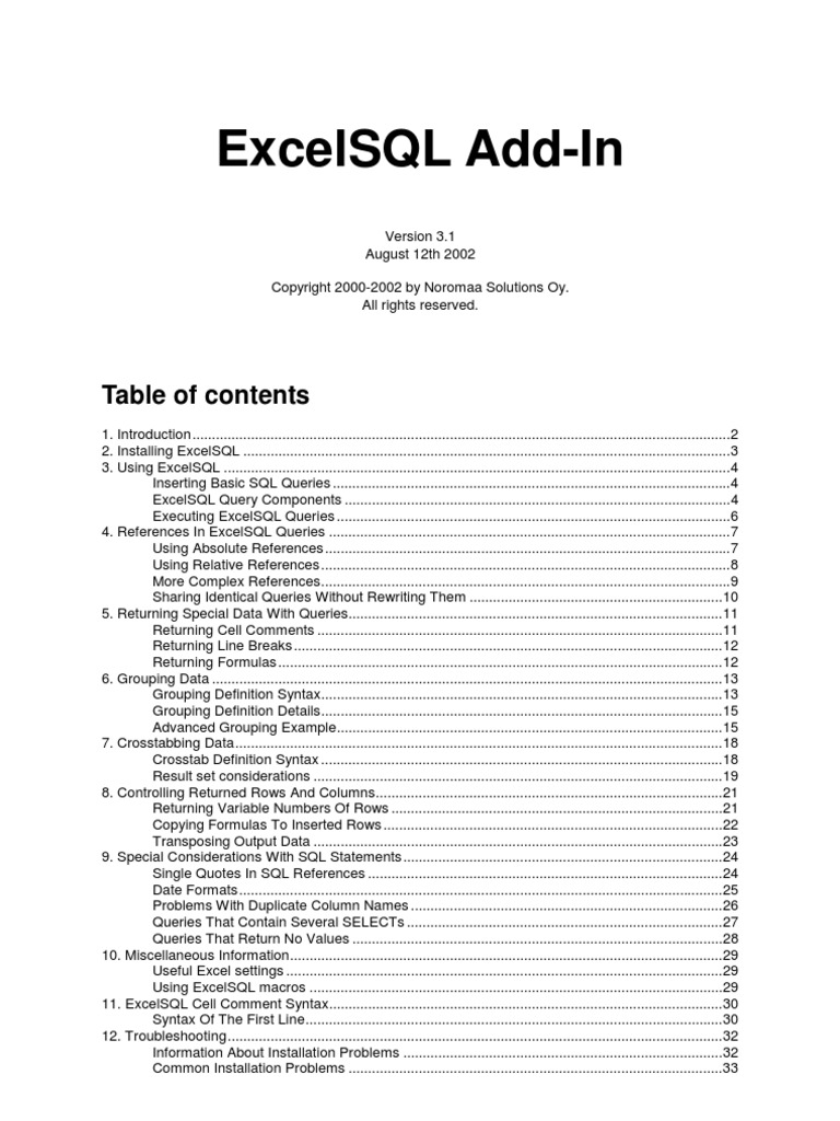 Excelsql Pdf Microsoft Excel Sql