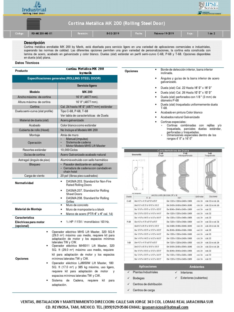 Ficha Tecnica Cortina Enrollable MK200 | PDF