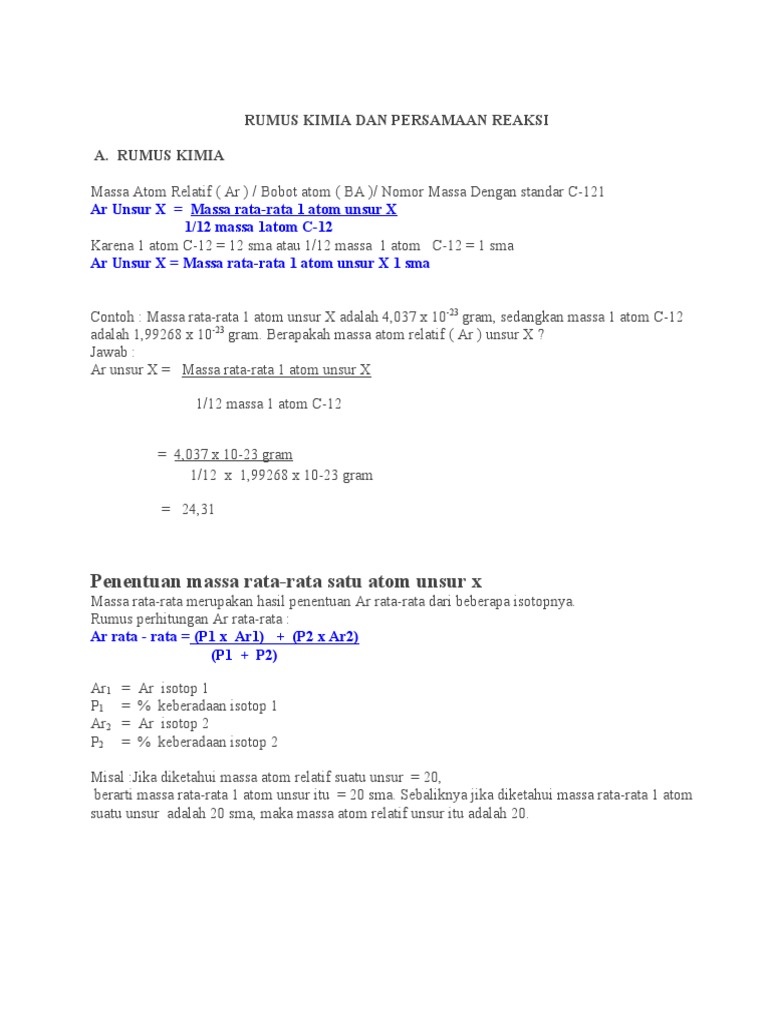 Rumus Kimia & Persamaan Reaksi | PDF