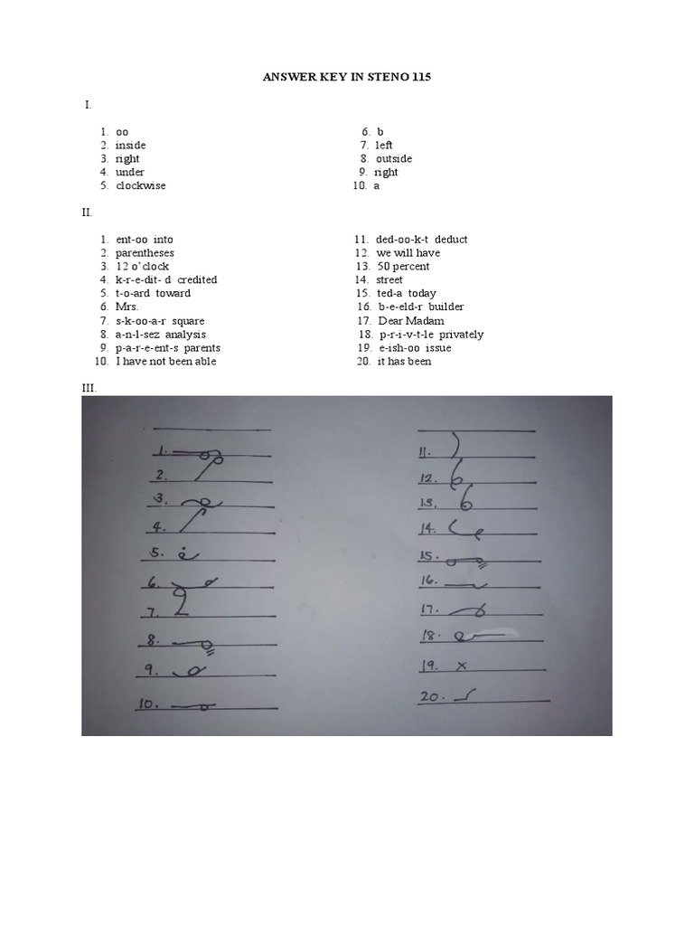 Answer Key Tos in Steno 115 213 | PDF