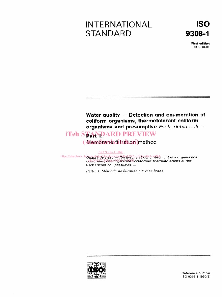 Iso 9308 1 1990 | PDF | International Organization For Standardization ...