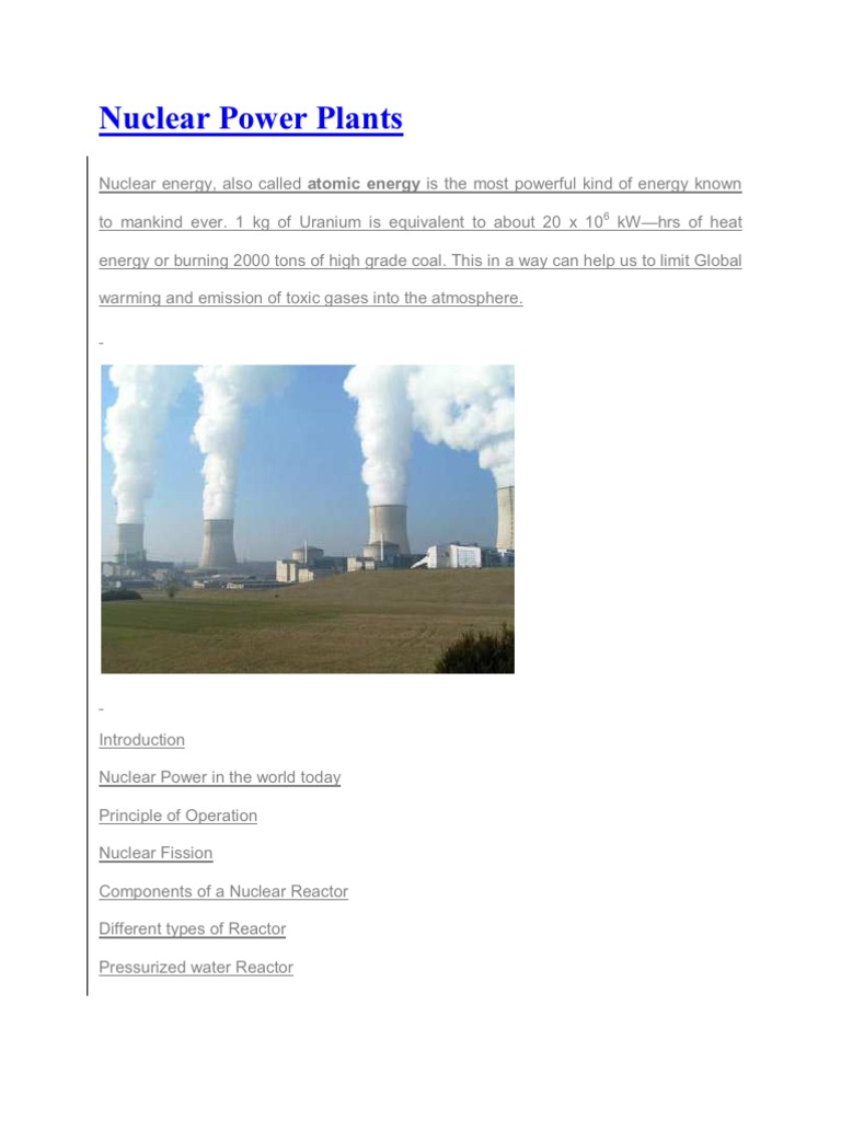 Nuclear Power Plant | PDF | Nuclear Reactor | Nuclear Fuel
