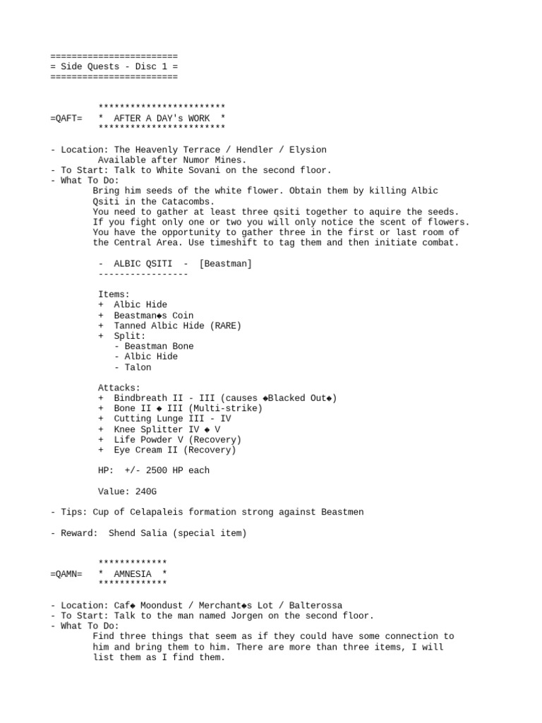 Disc 1 Side Quests Guide | PDF