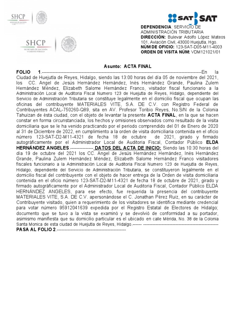 Acta Final | PDF | Impuestos | Auditoría