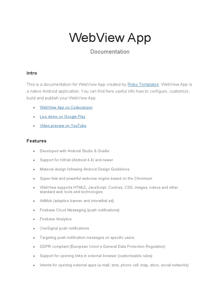 WebView App Documentation | PDF | Android (Operating System) | Software Development
