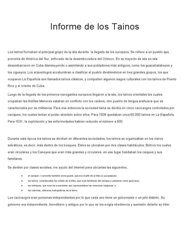 Informe de Los Tainos | PDF