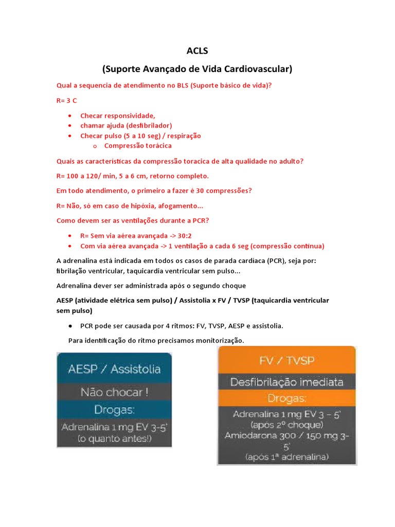 ACLS | PDF | Doenças e distúrbios humanos | Sistema cardiovascular